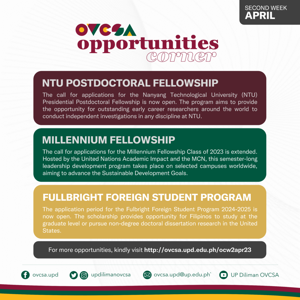 Opportunitiescorner Week 2 April 2023 Up Diliman Office Of The
