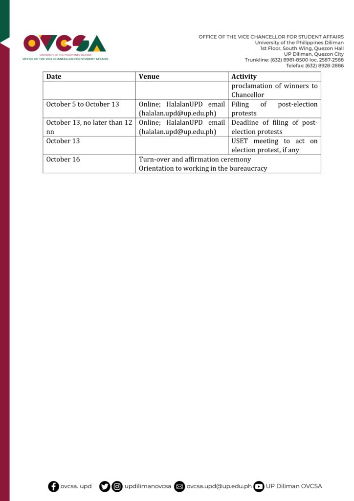 Statement of the University Student Electoral Board (USEB) on Special ...